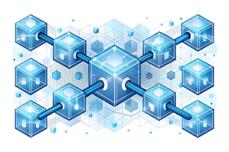 Flat AI Driven Blockchain Elements Concept As Abstract Elements Representing Blockchain ...