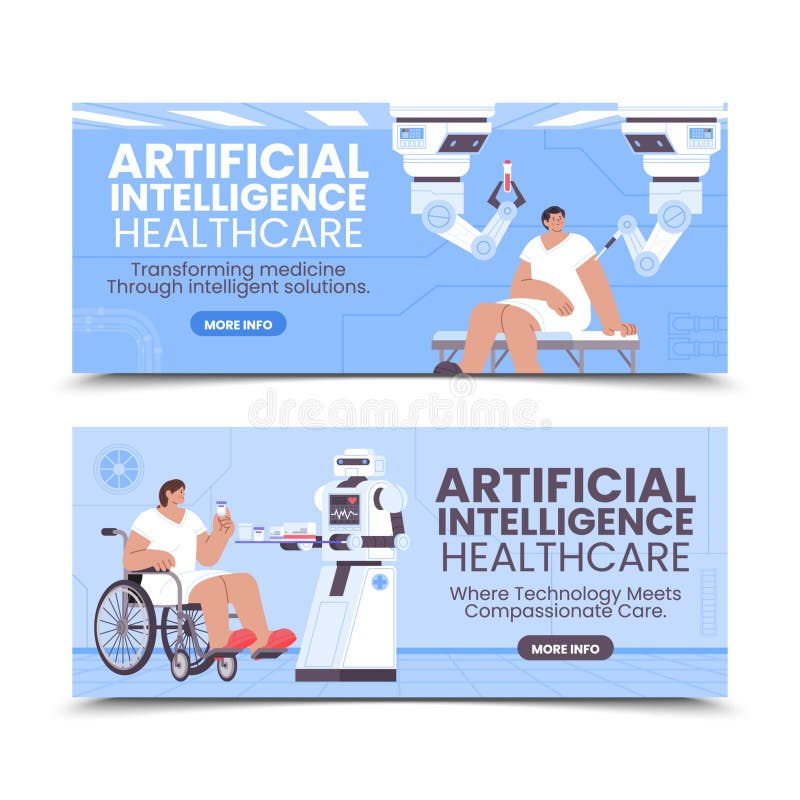 Flat AI Healthcare Technology Horizontal Banner Set Stock Photo - Image ...
