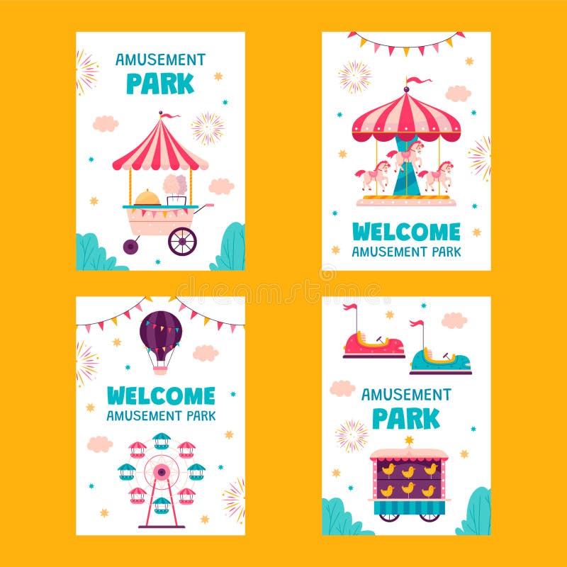 Flat Amusement Park Vertical Cards Set Stock Illustration ...