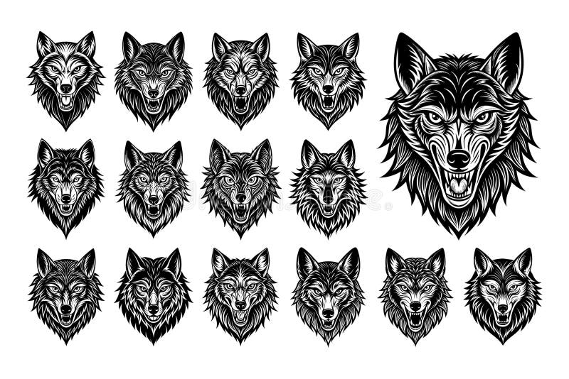 Flat Angry Wolf Head Illustration Design Bundle Stock Vector ...