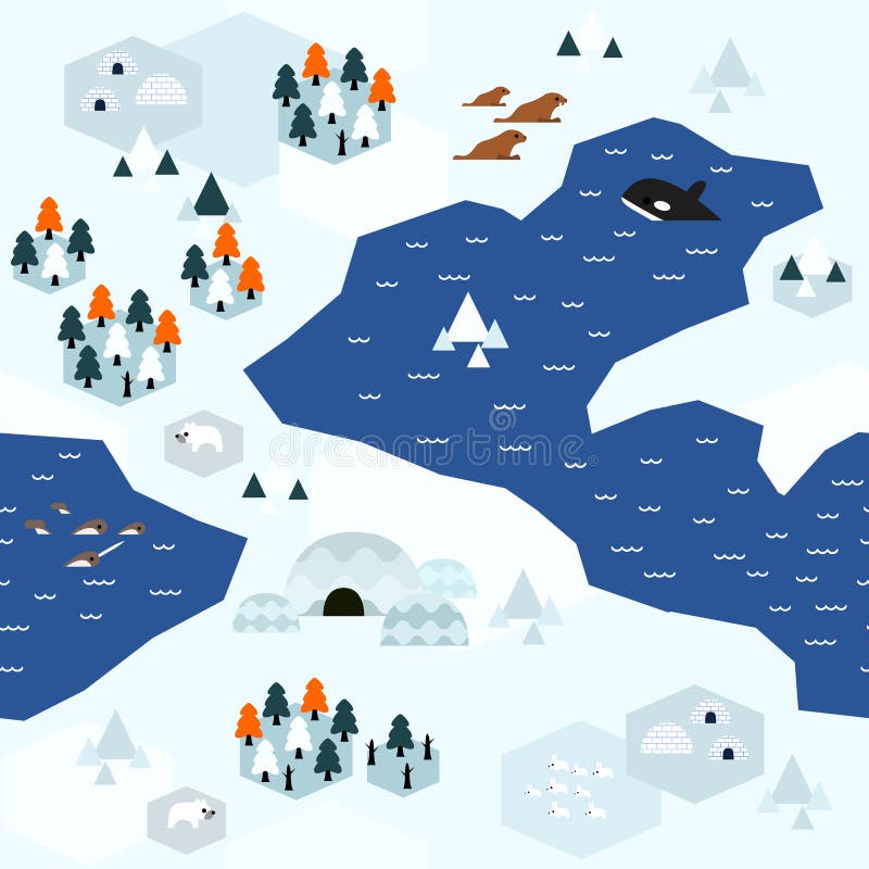 Flat Arctic Map Pattern Variant C Stock Vector - Illustration of winter ...