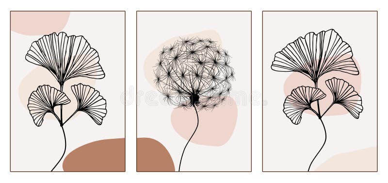 Flat Artwork Canvas Art. Boho Illustration Wall Paint. Flowers on Light ...