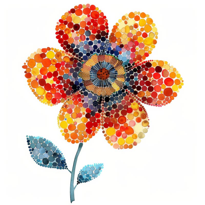 Flat Artwork of Individual Flowers Made Up of Dots on White Background ...