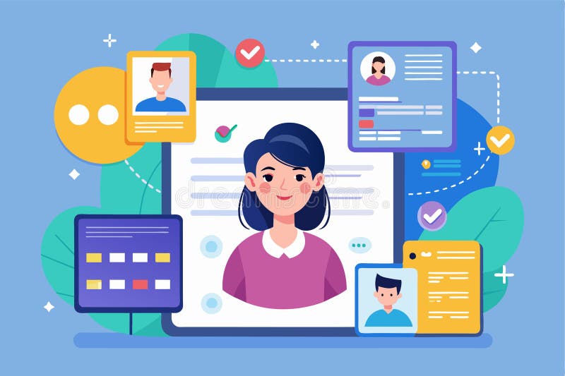 Flat Artwork Shows a Womans Profile on a Tablet Screen with Custom ...