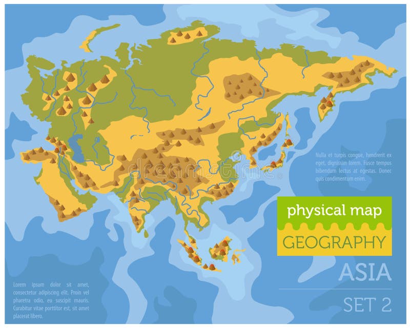 Flat Asia Physical Map Constructor Elements Isolated on White. B Stock ...