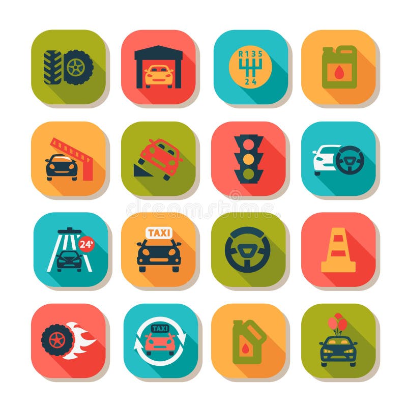 Flat auto icons stock vector. Illustration of gearbox - 37625118