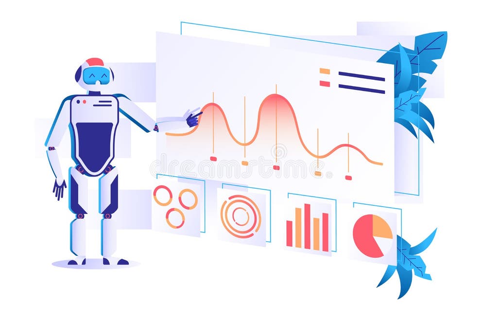 Flat Automation Robot for Data Analysis with Graphs. Stock Vector - Illustration of intelligence ...