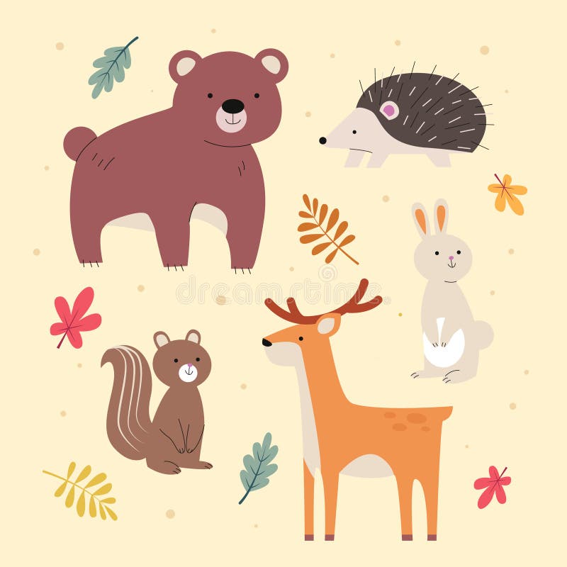 Flat Autumn Animals Set Vector Illustration. Stock Vector ...
