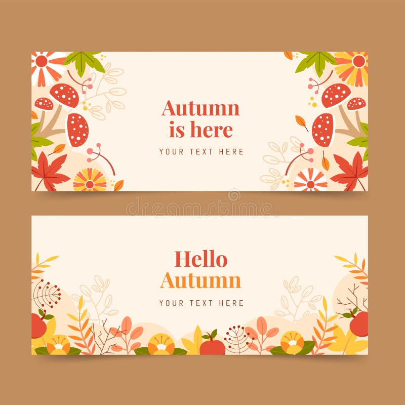 Flat Autumn Banners Set Vector Illustration Stock Vector - Illustration ...