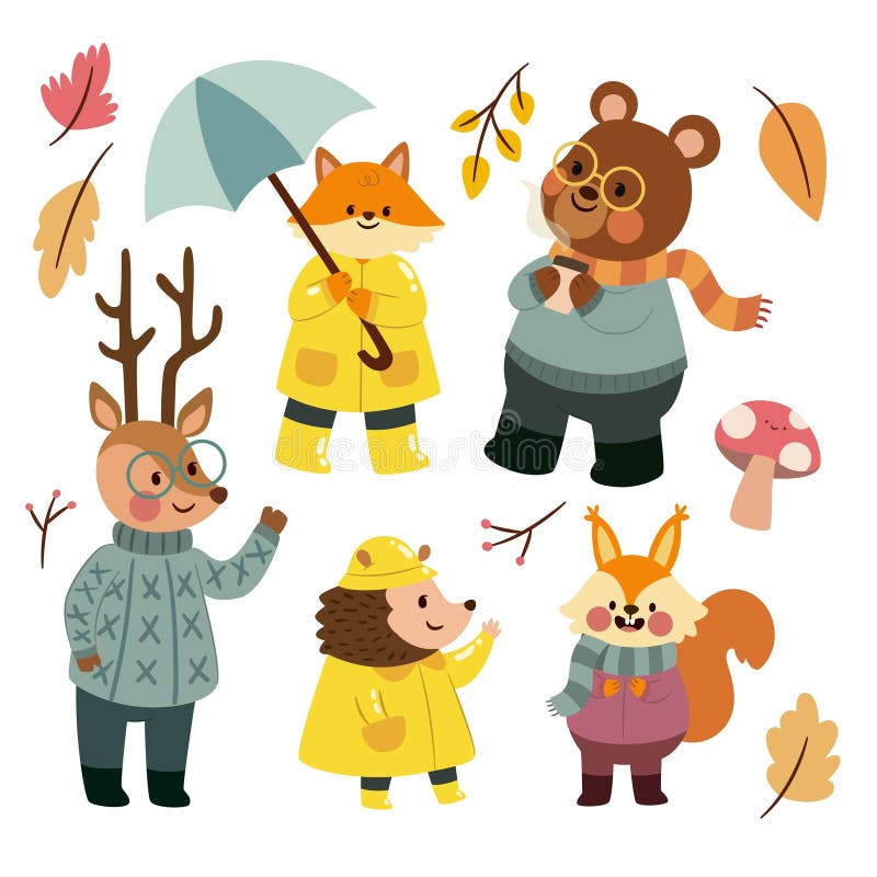 Flat Autumn Forest Animals Collection Vector Design Stock Vector ...