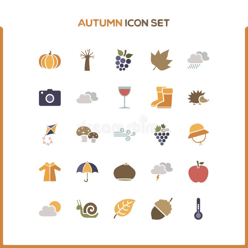 Flat Autumn Icon Set. Isolated Vector Illustrations Stock Vector ...