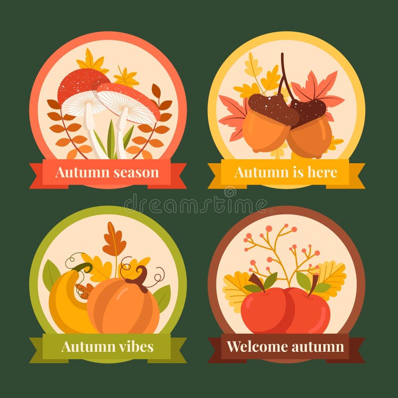 Flat Autumn Labels Collection Vector Illustration Stock Vector ...