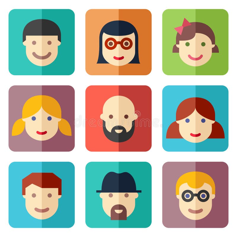 Flat Avatar Icons, Faces, People Icons Stock Vector - Illustration of ...
