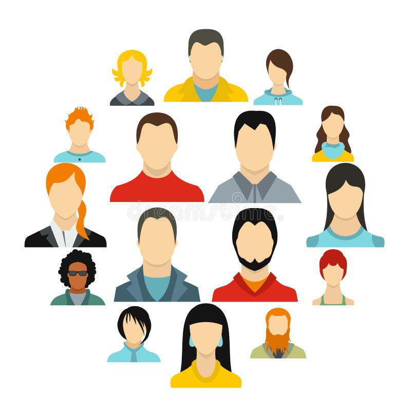 Avatars Icons Set, Flat Style Stock Illustration - Illustration of ...