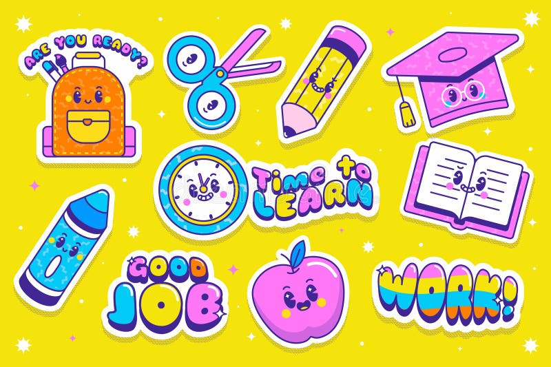 Flat Back School Elements Collection Vector Design Illustration Stock ...