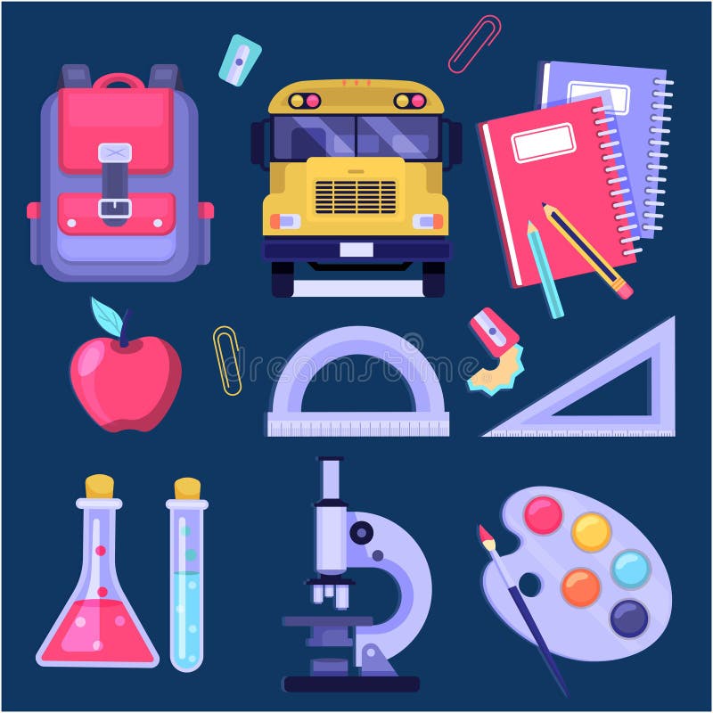 Flat Back School Elements Collection Vector Design Illustration Stock ...