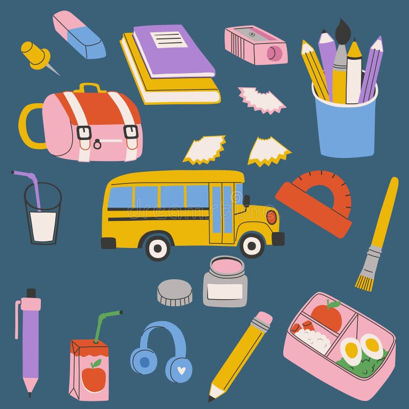 Flat Back School Elements Collection Vector Design Illustration Stock Vector - Illustration of ...