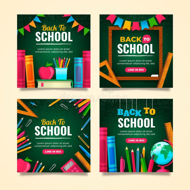 Flat Back School Vector Design Illustration Posts Collection Stock ...