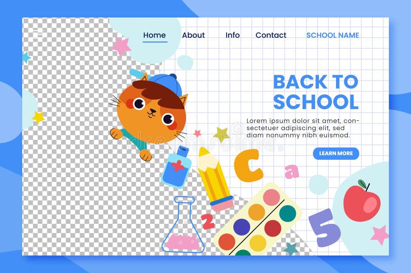 Flat Back School Vector Design Landing Page Template with Photo Stock ...
