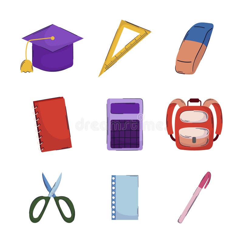Flat Back To School Elements Set. Stock Illustration - Illustration of ...