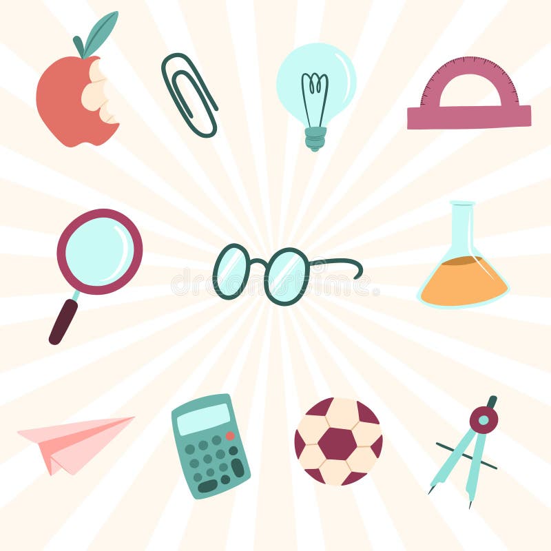 Flat Back To School Elements Set. Stock Vector - Illustration of ...