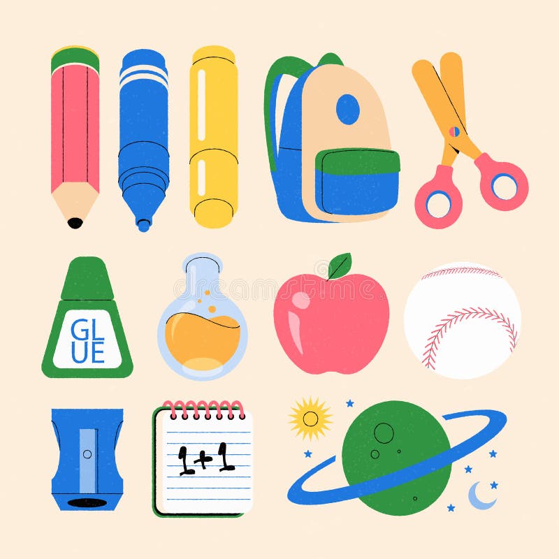 Flat Back To School Elements Set Vector Illustration. Stock Vector ...