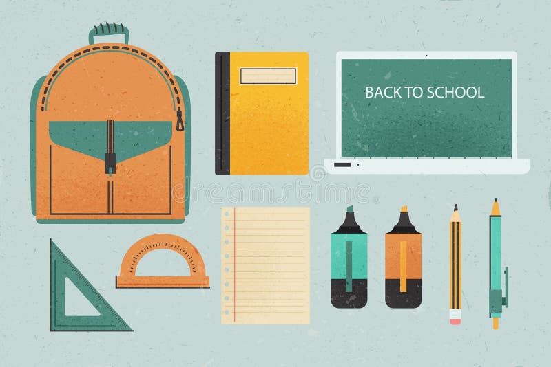 Flat Back To School Elements Set Vector Illustration. Stock ...