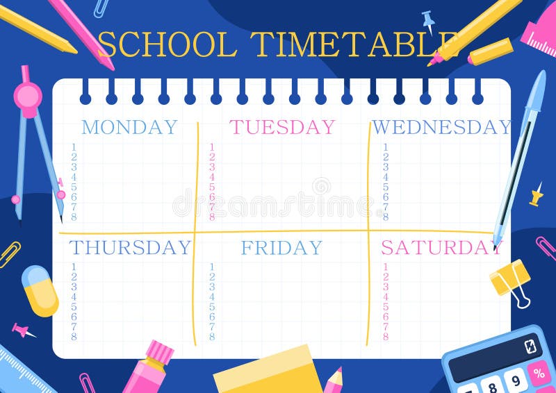 Flat Back To School Timetable Template Vector Illustration. Stock ...