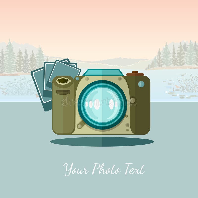 Flat Background Camera with Photo on Landscape Background Stock Vector ...