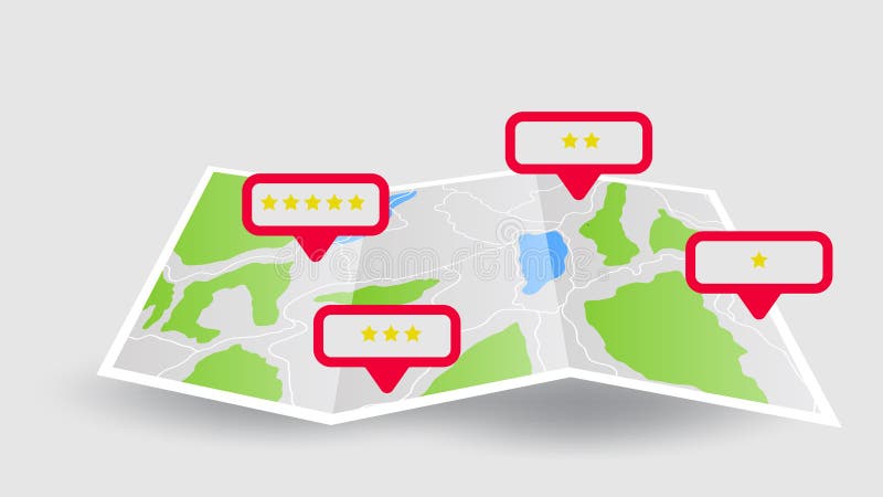 Flat Background of Location Route Map Rating Five Stars Review Stock ...