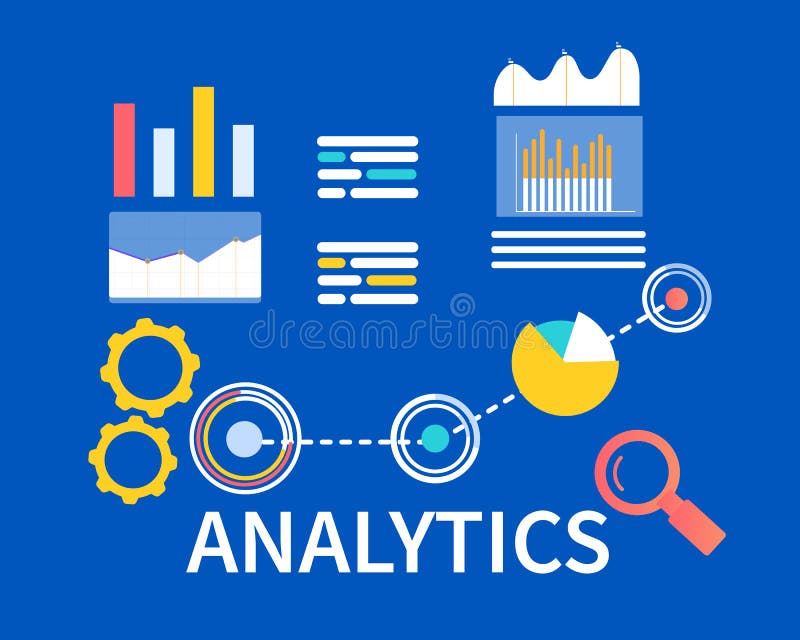 Flat Banner Analytics on Blue Background. Vector Stock Vector ...