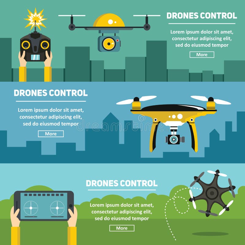 Flat Banners with Drones, Multicopters and Remote Control Stock Vector ...