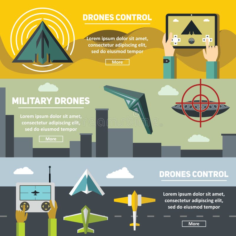 Flat Banners with Drones, Multicopters and Remote Control Stock Vector ...