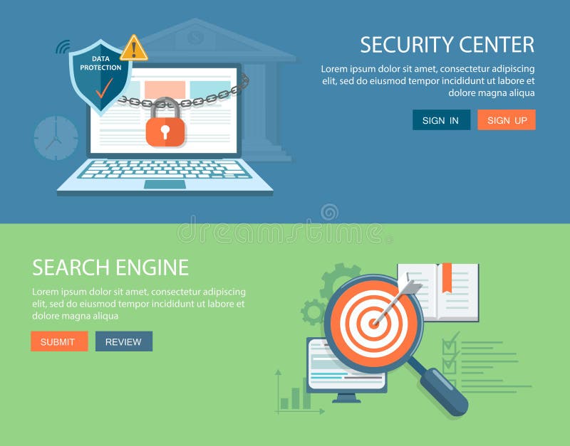 Flat Banners Set. Security Center and Search Engine Illustration Stock ...