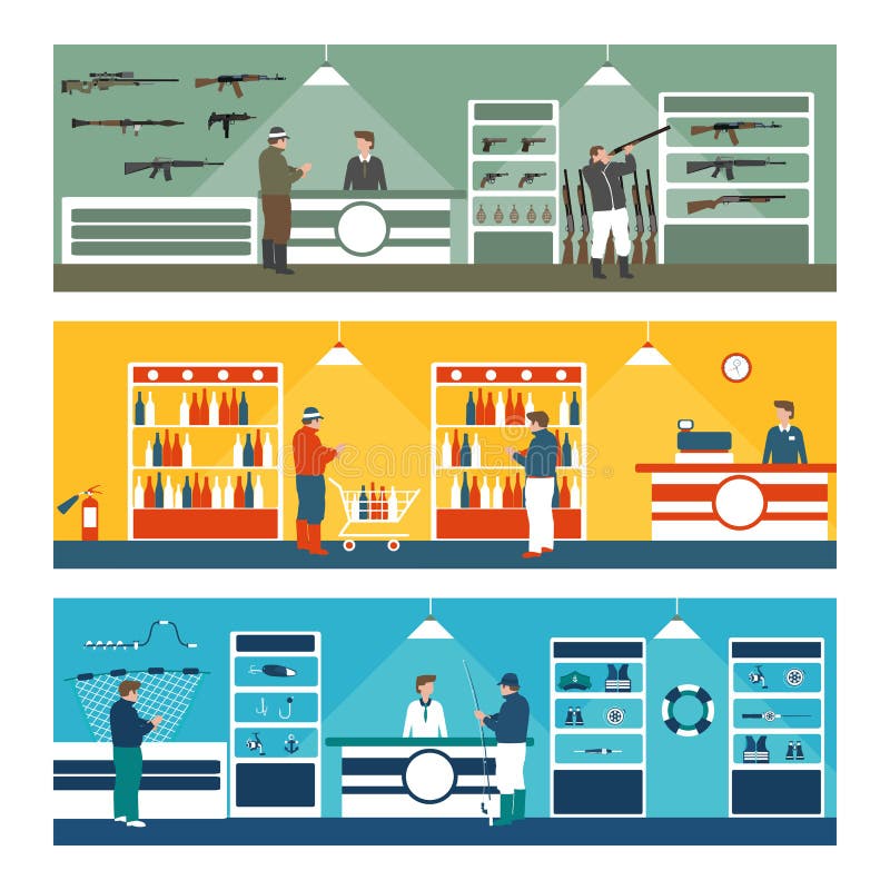 Flat Banners Shop Supermarket Stock Vector - Illustration of cart ...