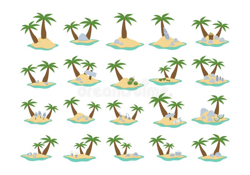Flat Beach Island Element Set Stock Illustration - Illustration of ...