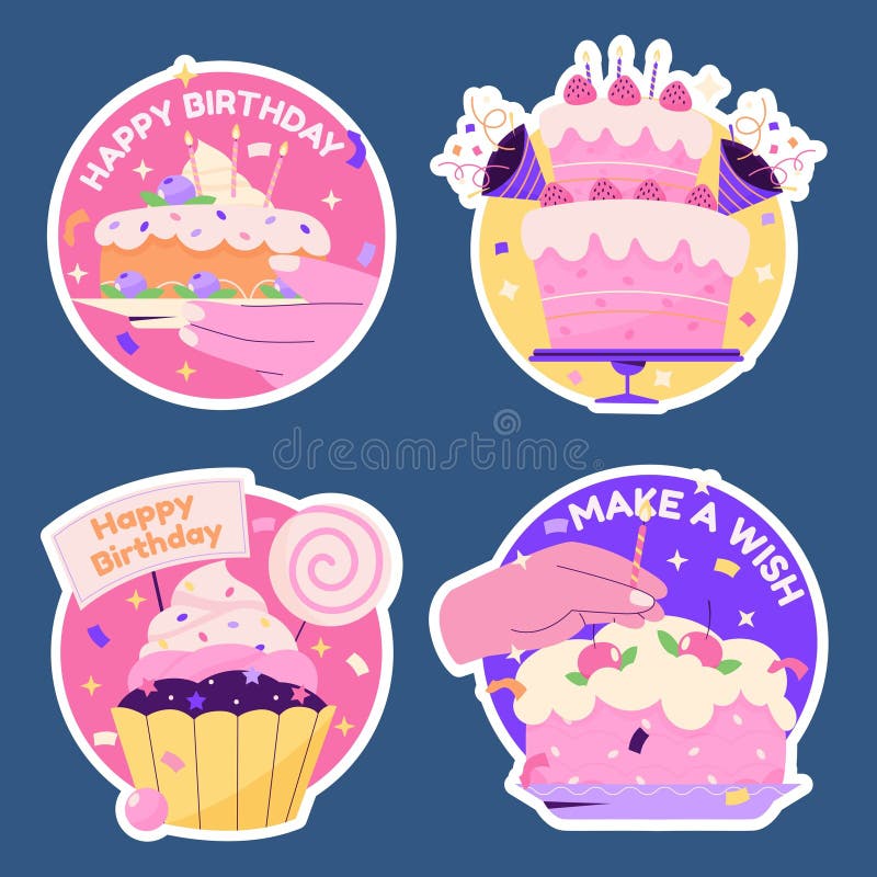 Flat Birthday Stickers Collection Vector Design Stock Vector ...