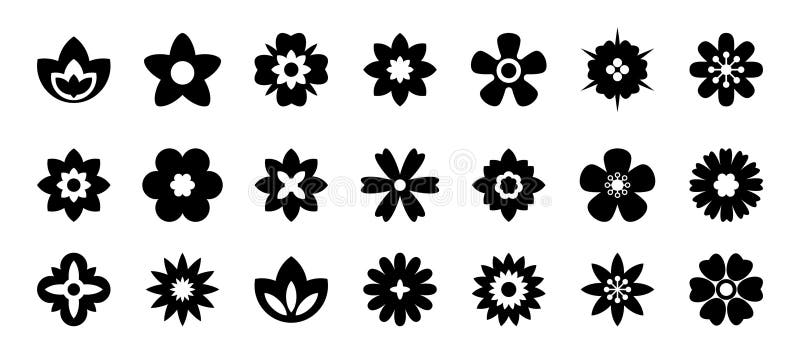 Flat Black Flower Icons Set. Simple Flower Silhouette Stock Vector ...