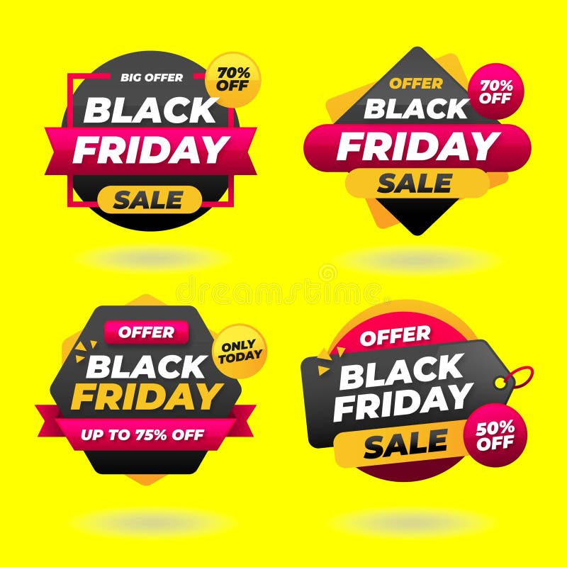 Flat Black Friday Sale Labels Collection Vector Design Stock Vector ...