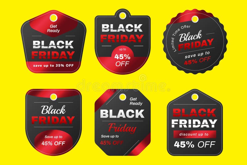Flat Black Friday Tag Banner Set Design Vector Stock Vector ...