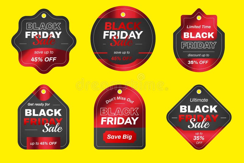 Flat Black Friday Tag Banner Set Design Vector Stock Vector ...