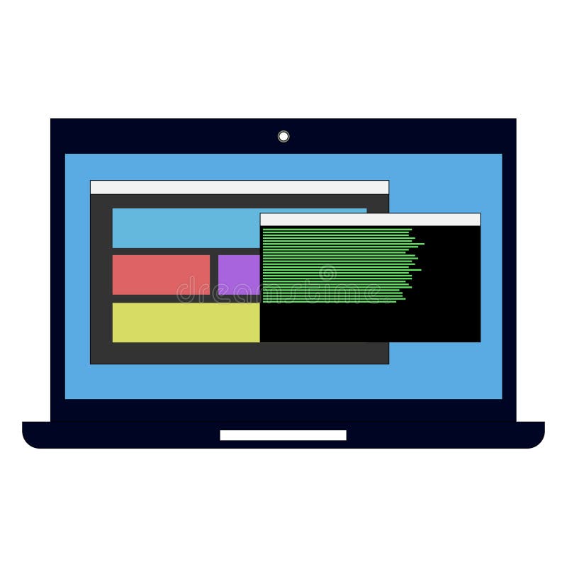 Flat Black Laptop Illustration. Blue Screen, Browser Responsive Web ...