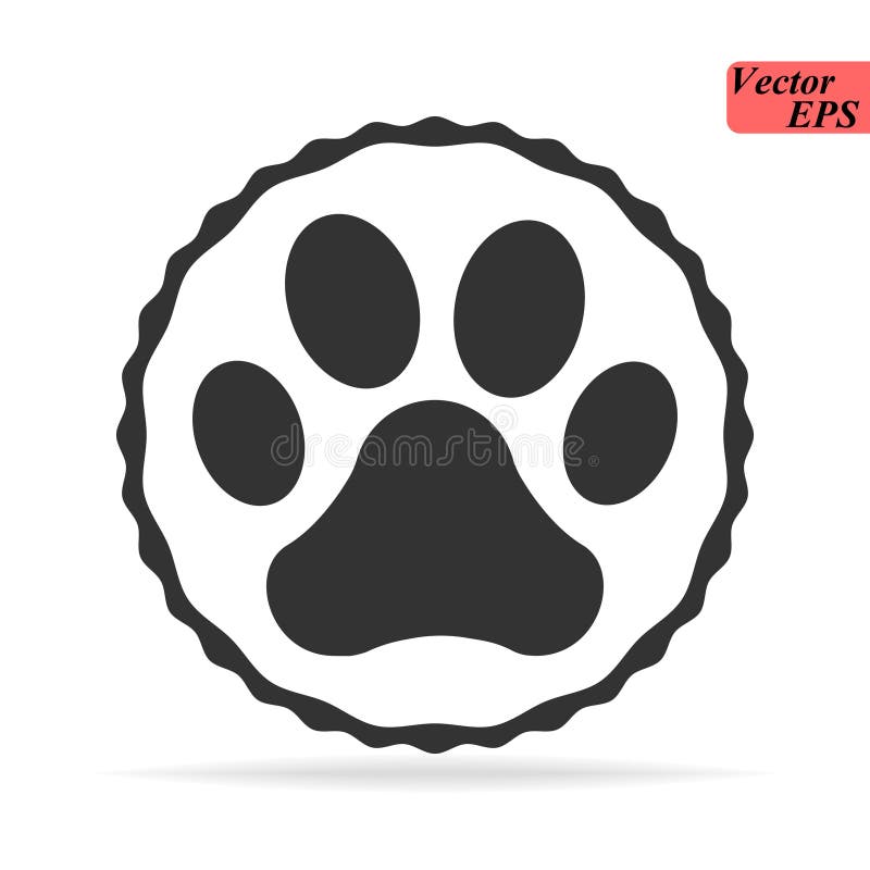 Flat Black Paw Print Web Icon in Circle on White Background Stock ...