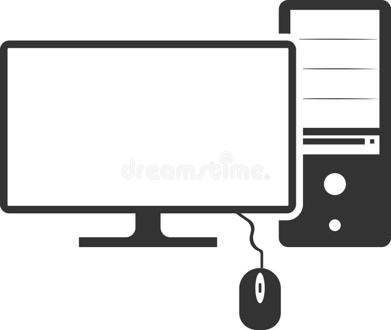 Flat Black Vector Icon of the Computer System Unit, Mouse and Monitor ...