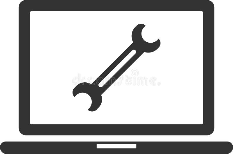 Flat Black Vector Monitor Icon with Settings. Stock Vector ...