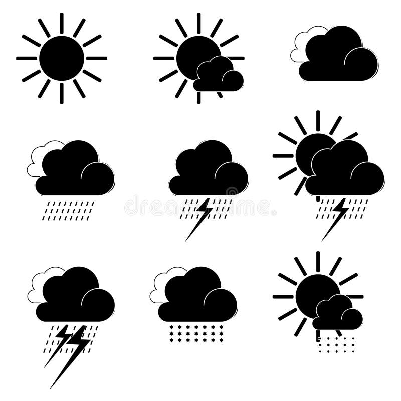 Flat Black Weather Icons. Raster Stock Illustration - Illustration of ...
