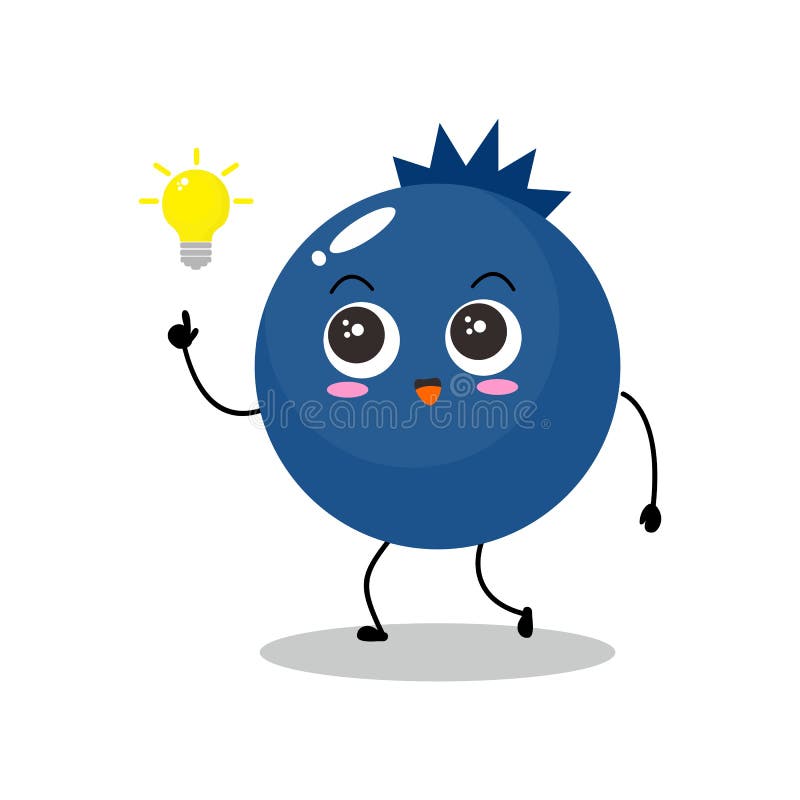 A Flat Blueberry Character with Cute Walking and Greeting Expression ...