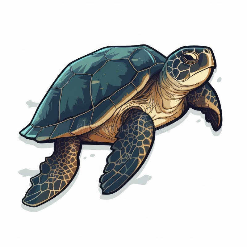 Flat Border Sticker Prompt with Hawksbill Turtle in Cute Anime Style ...