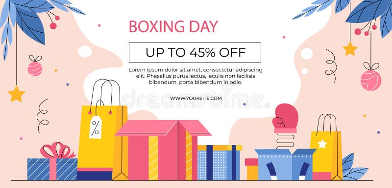 Flat Boxing Day Horizontal Banner Template Vector Illustration. Stock ...