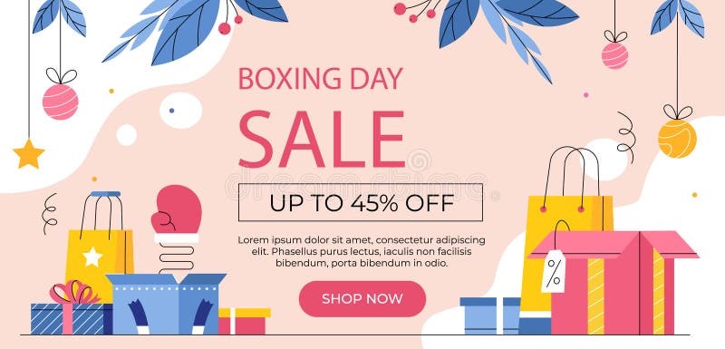 Flat Boxing Day Horizontal Banner Template Vector Illustration. Stock ...